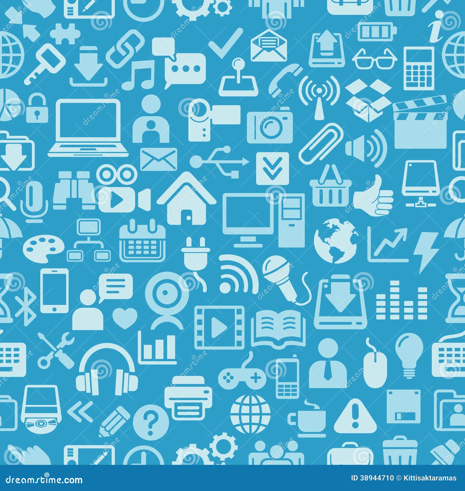 Blue Color Icons Seamless Pattern. Stock Vector - Illustration of ...