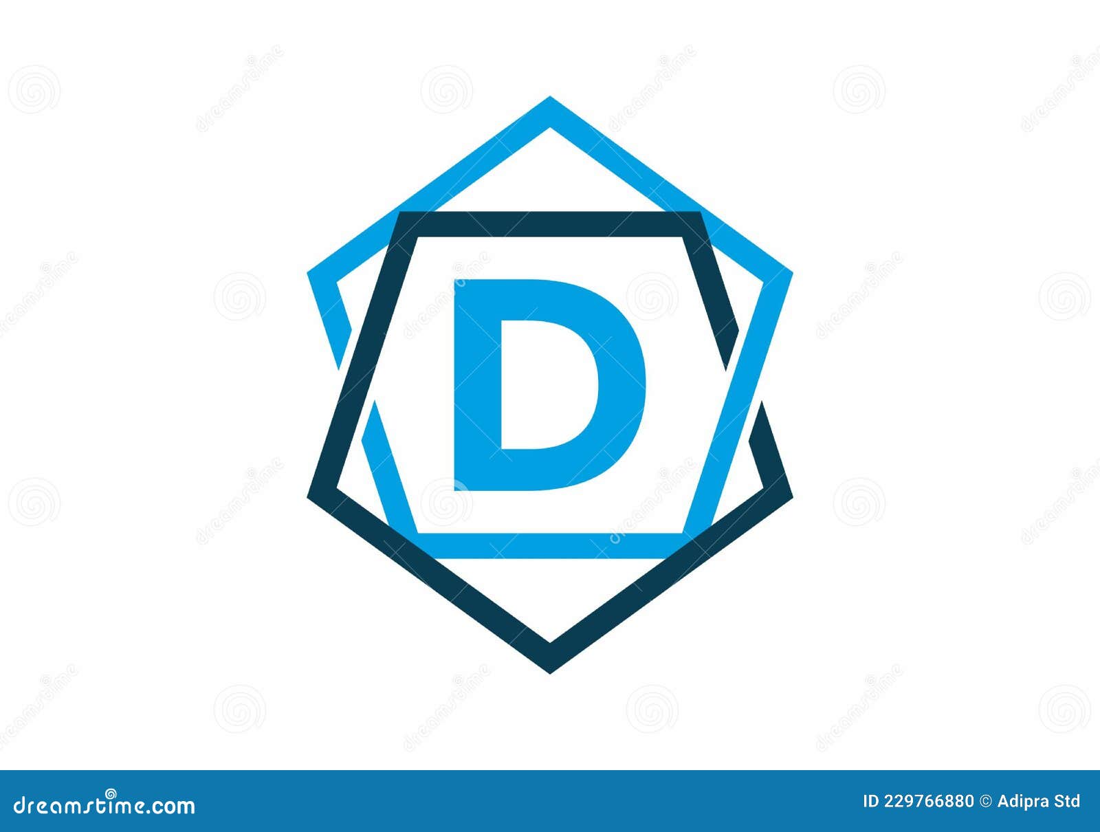 Blue Color of Initial Letter D in Pentagon Frame Stock Vector ...