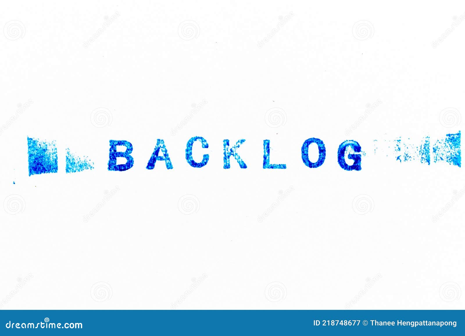 Blue Ink Of Rubber Stamp In Word Backlog On White Paper Background ...