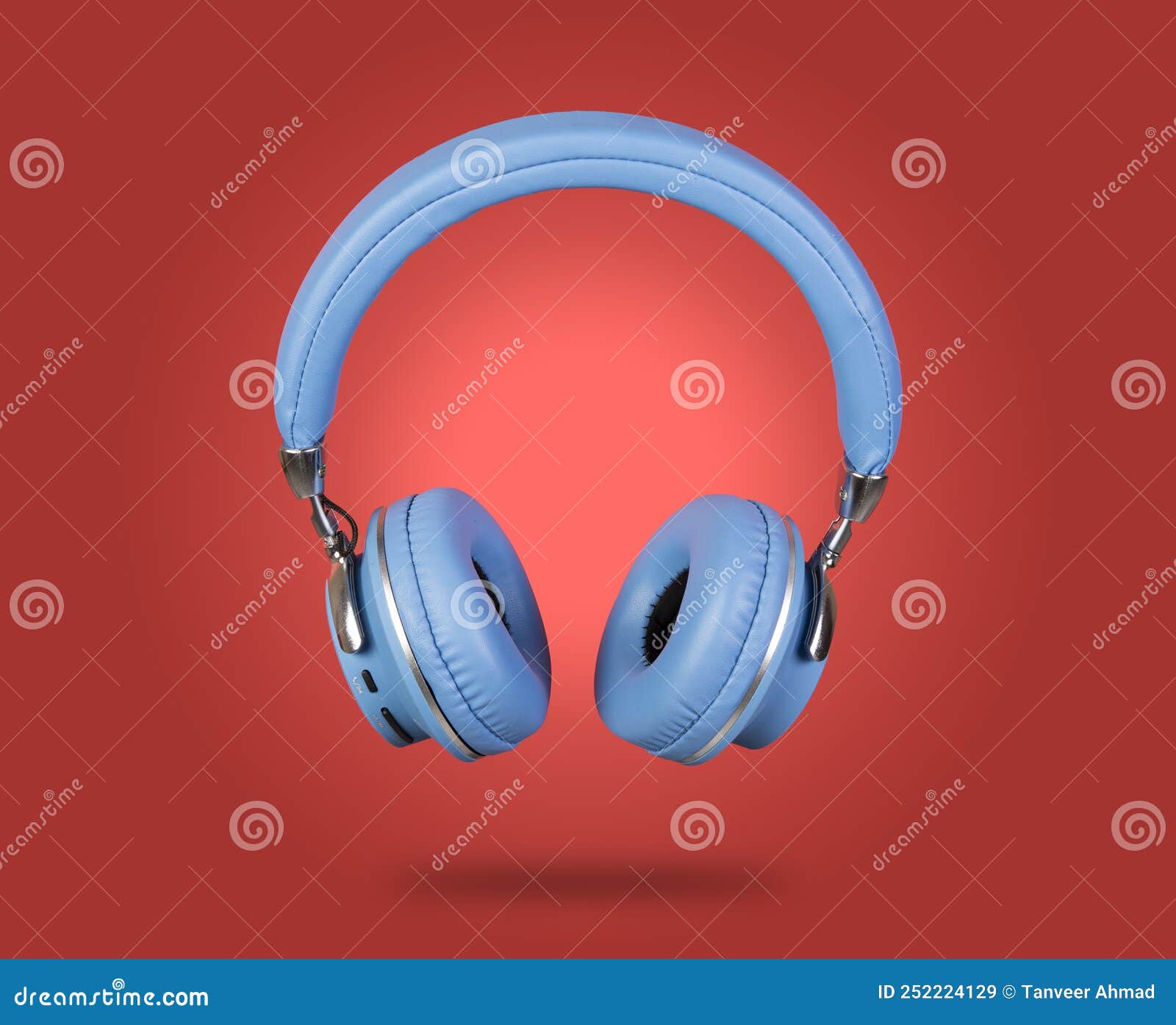 Blue Color Isolated Wireless Headphone with Red Banner Template Stock ...