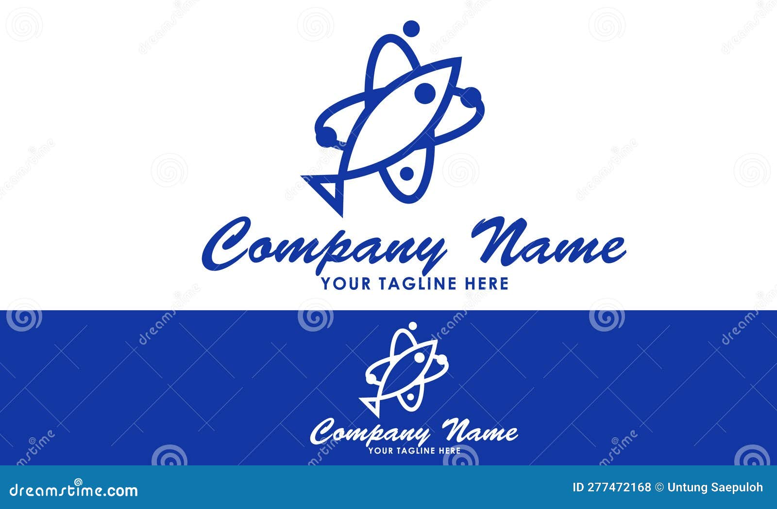 Blue Color Line Art Science Atom Fish Fish Logo Design Stock Vector ...