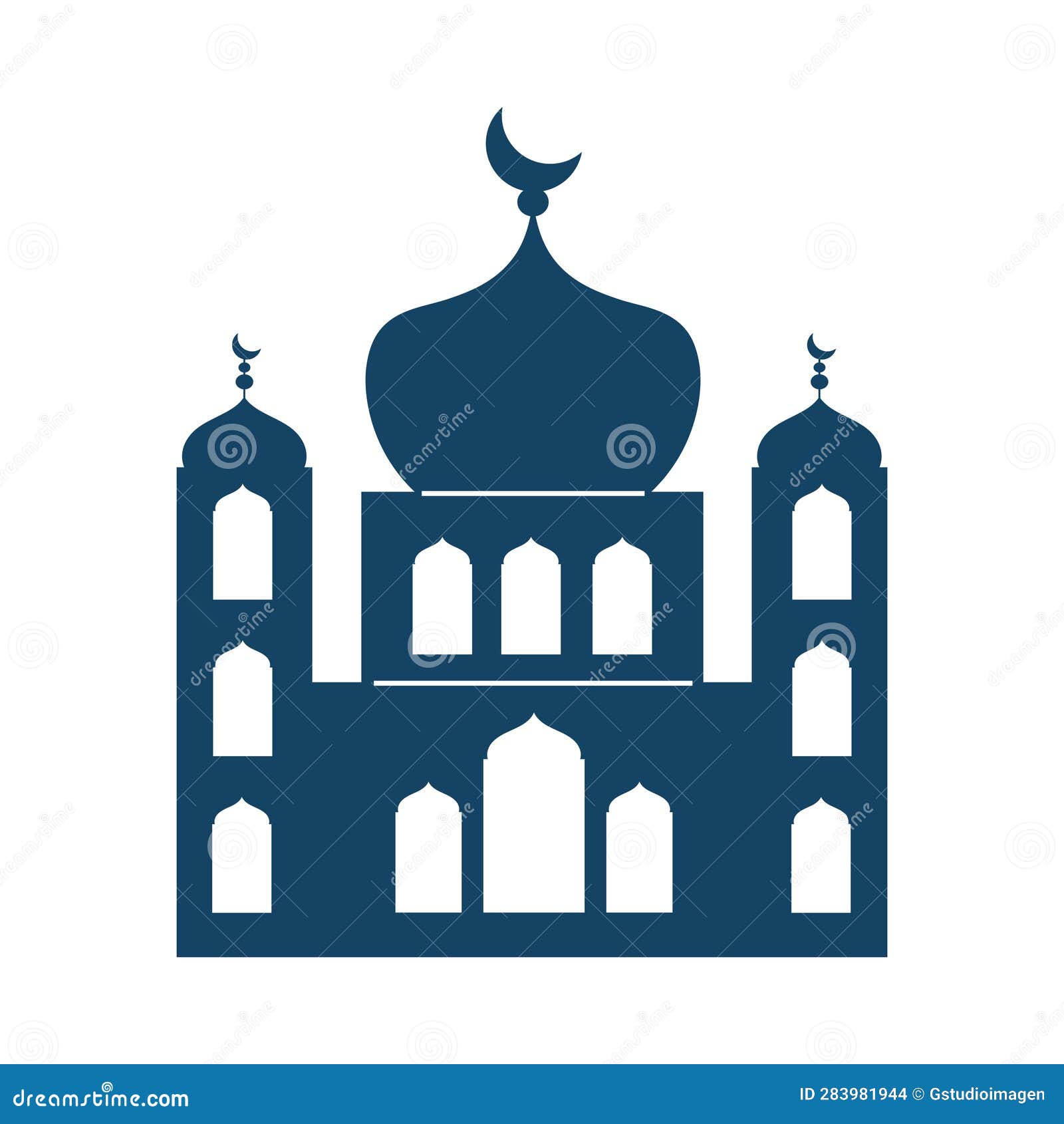 Blue color mosque facade stock vector. Illustration of vector - 283981944