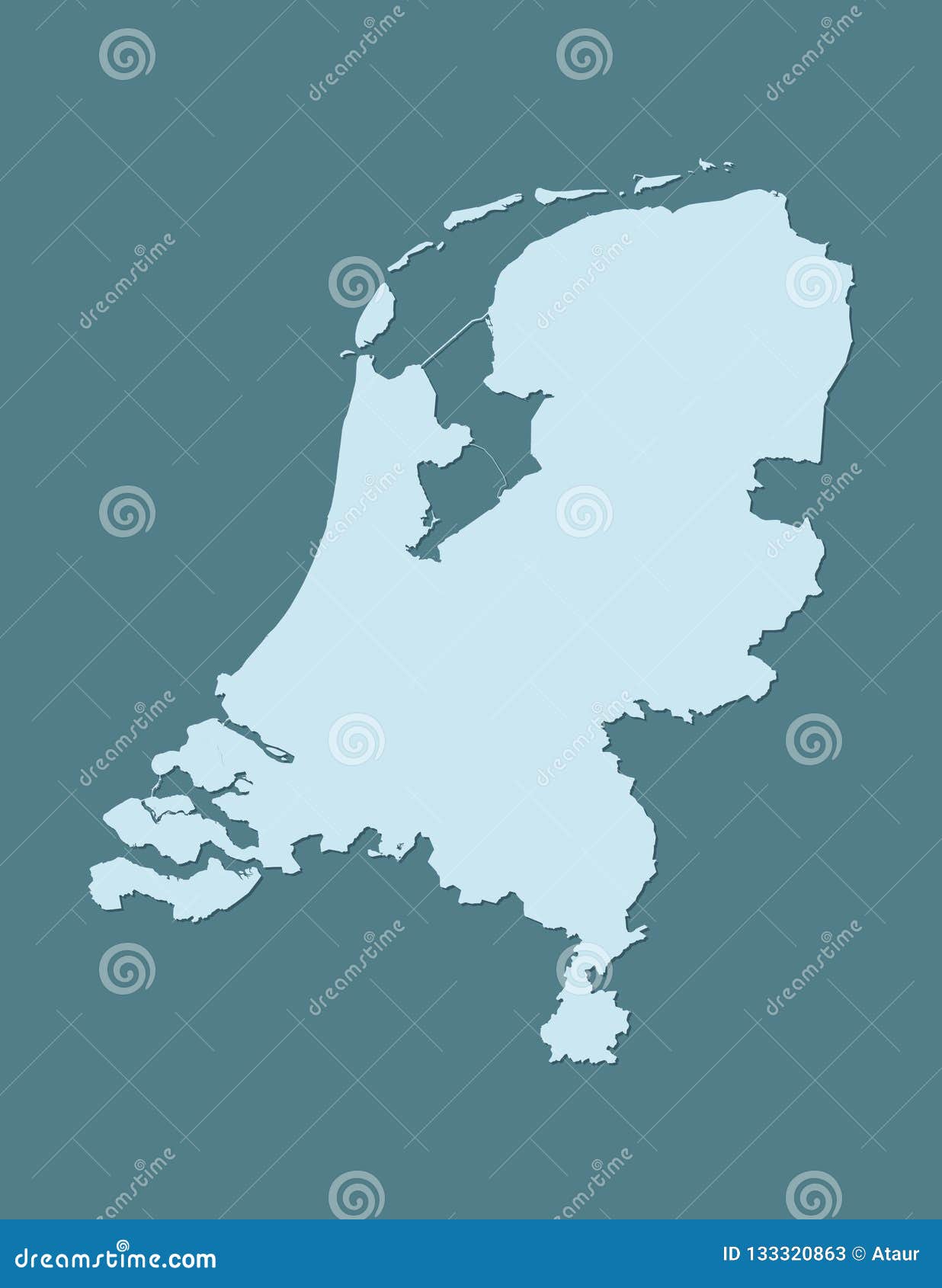 Blue Color Netherlands Map Using Single Border Line on Dark Background ...