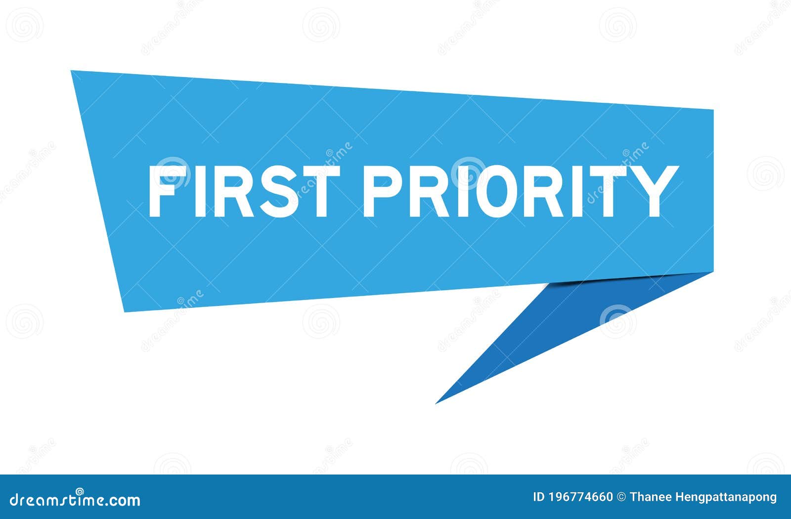 Blue Paper Speech Banner with Word First Priority on White Background ...