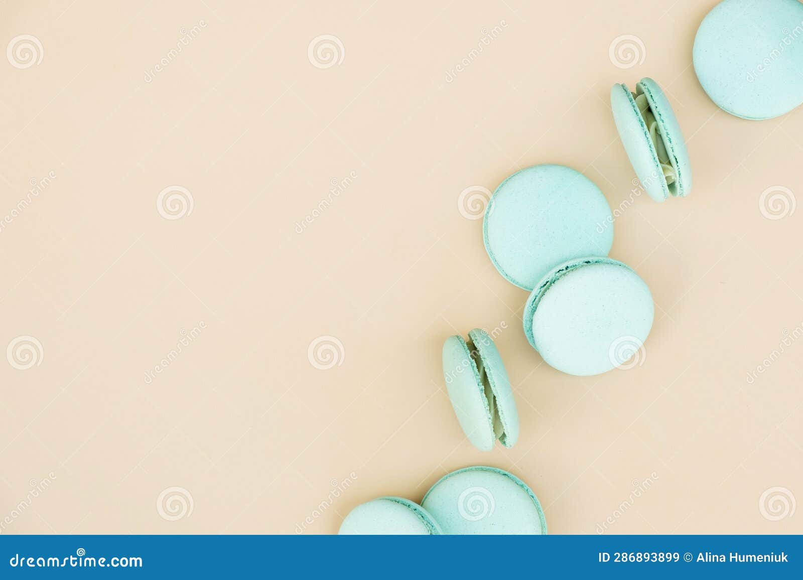 Blue Color Pastry Macarons Top View on a Beige Background Stock Image ...