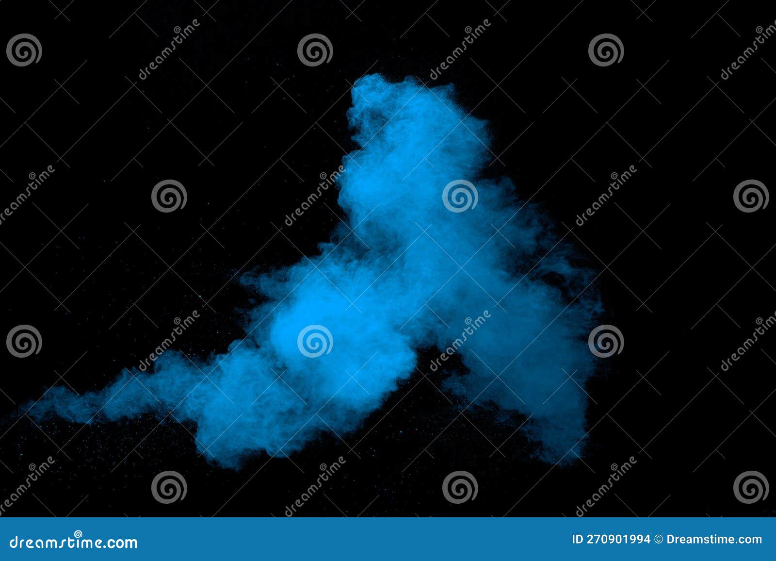Blue Color Powder Explosion Cloud on Black Background. Closeup of Blue ...