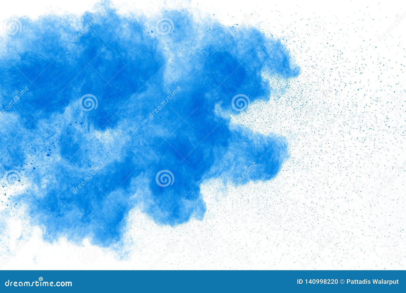Blue Color Powder Explosion Cloud on White Background.Closeup of Blue ...