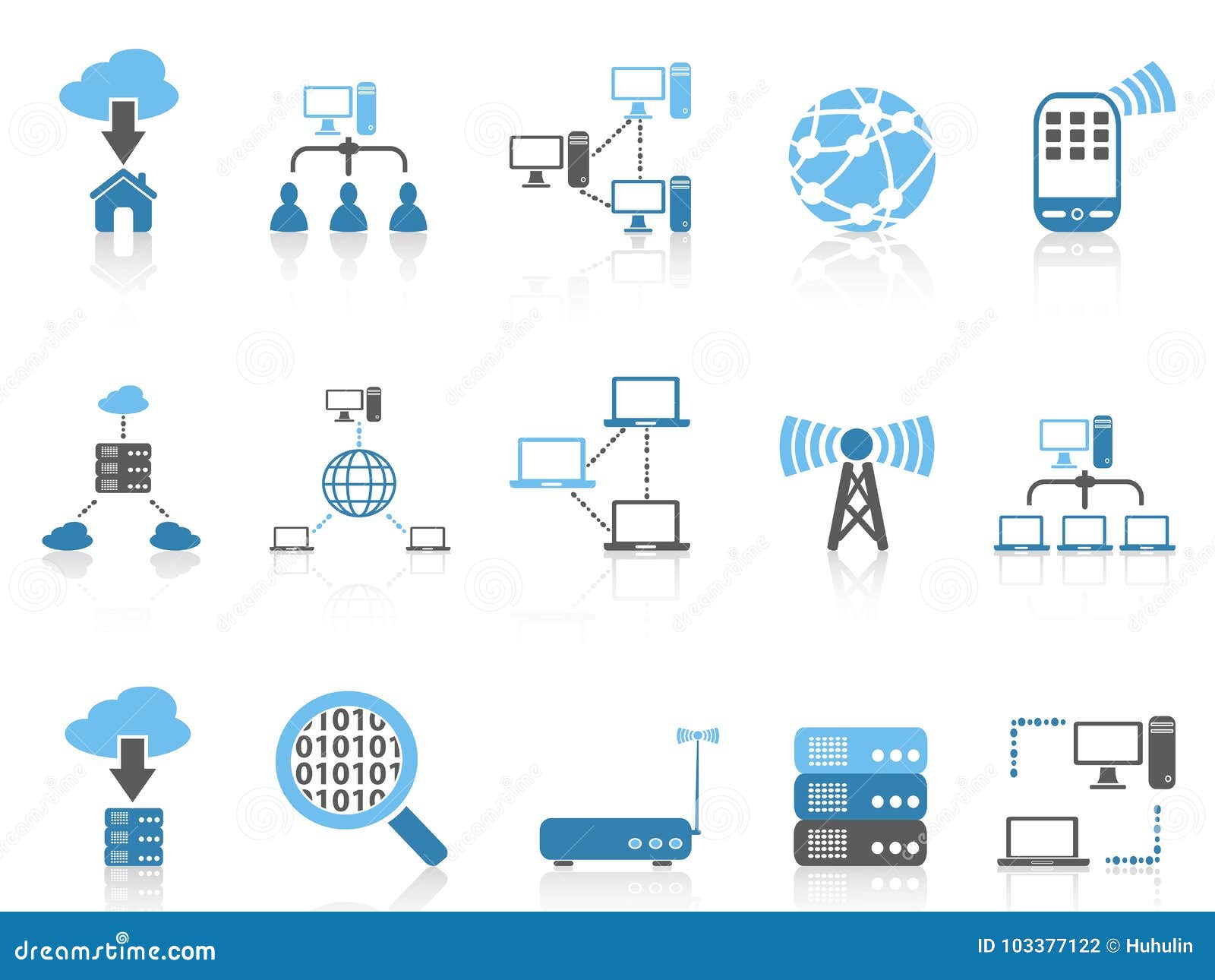 Blue Color Series Computer Communication Icons Set Stock Vector ...