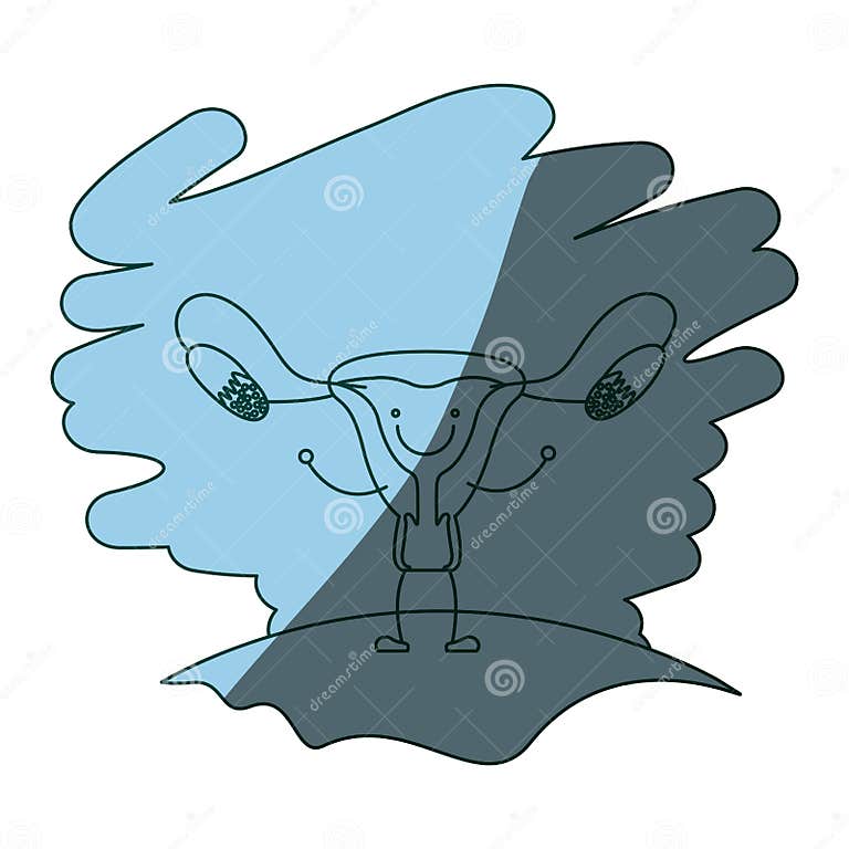 Blue Color Shading Scene In Grass With Silhouette Caricature Happy Face