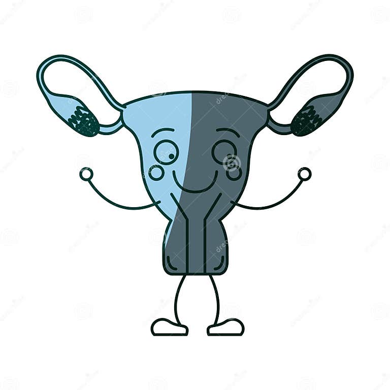 Blue Color Shading Silhouette Caricature Female Reproductive System