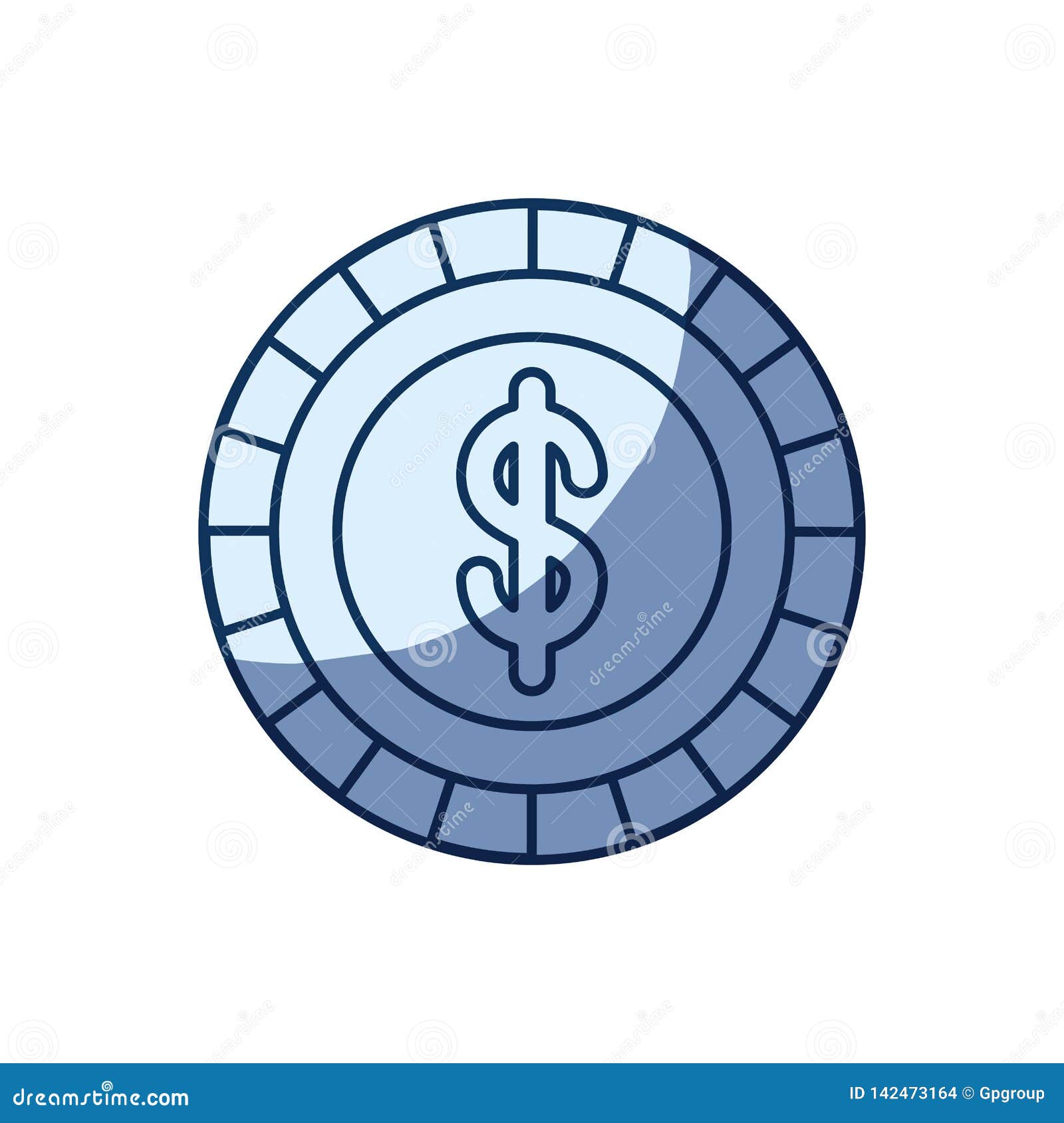 Blue Color Silhouette Shading of Front View Coin with Dollar Symbol ...