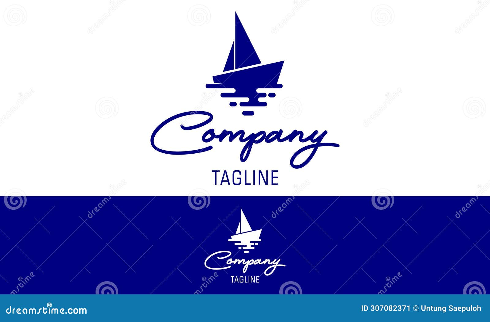 Blue Color Simple Sailing Ship and Cruise with Wave Logo Design Stock ...