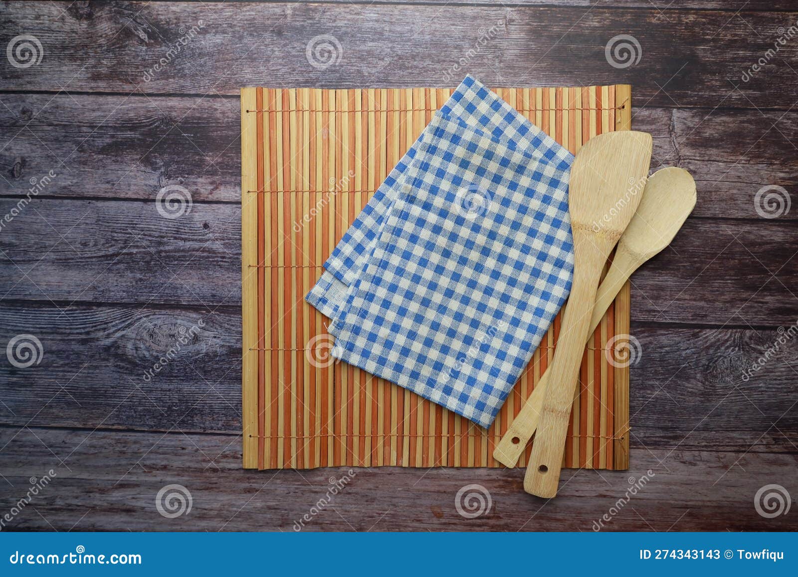 Blue Color Table Napkin on Wooden Table Stock Image - Image of linen ...