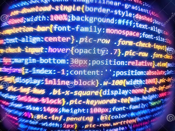 Blue Color. Trendy Design. Minificated Web Development Javascript Code Close Up in Sunset Rays ...