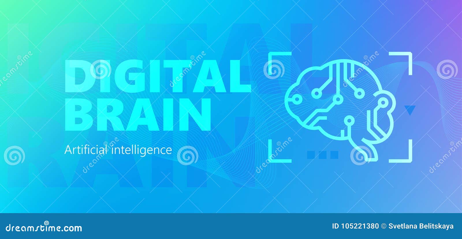 Digital Brain Colorful Gradient Banner Stock Vector - Illustration of ...