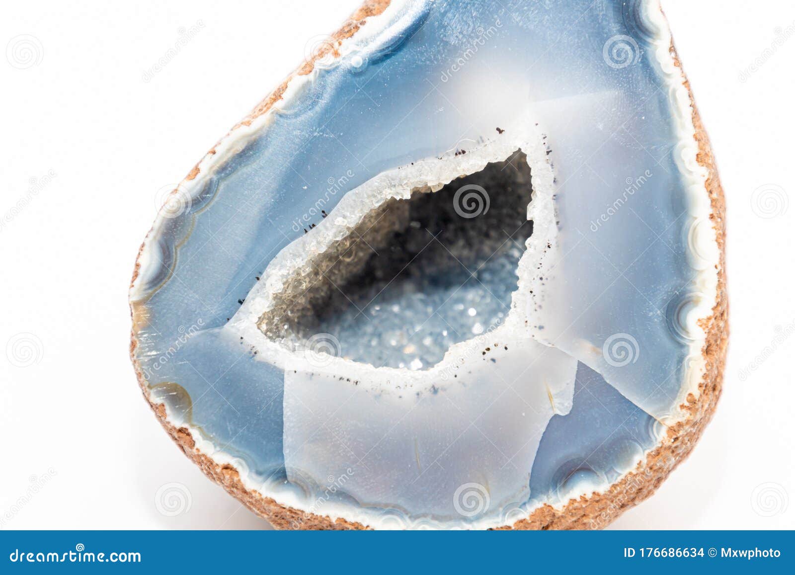 Blue Colored Geode Outside Looking Like Usual Rock Inside Full of Small ...
