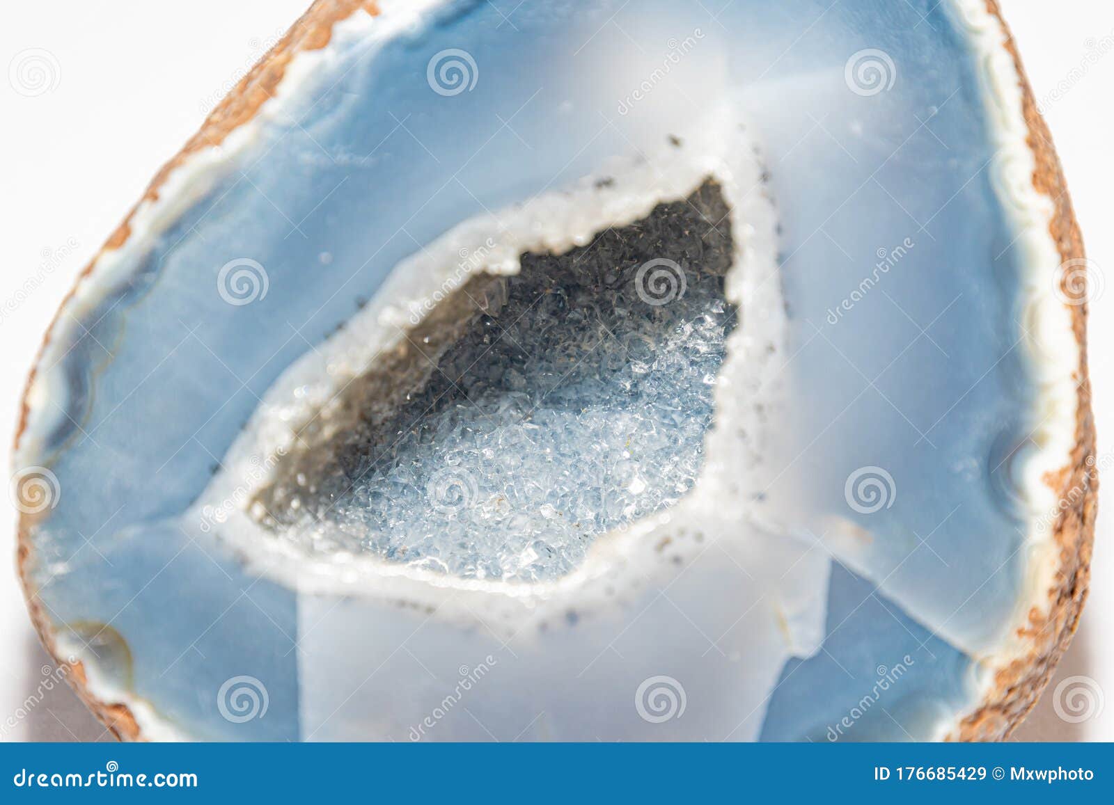 Blue Colored Geode Outside Looking Like Usual Rock Inside Full of Small ...