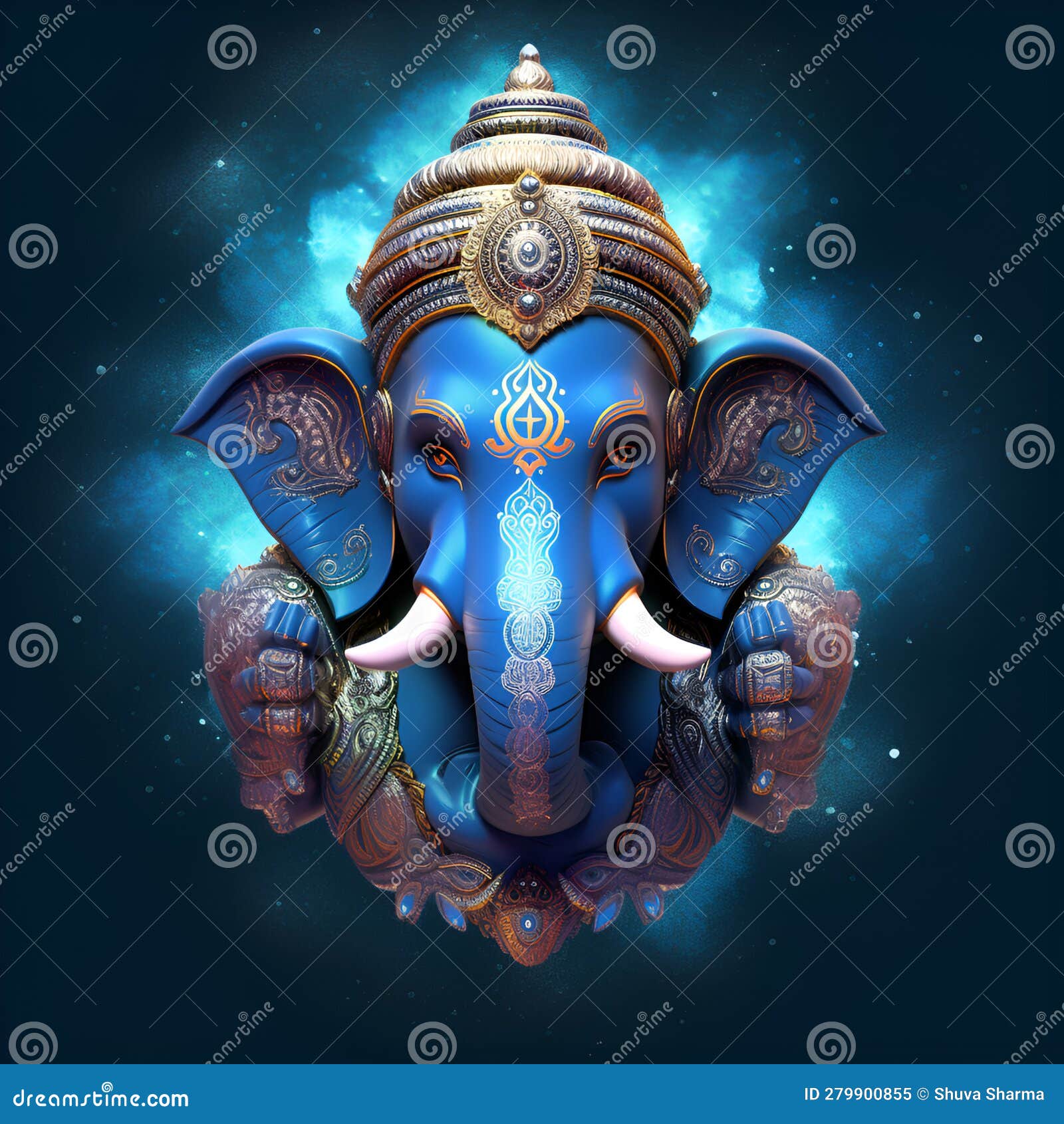 Blue Colored Lord Ganesha with Blue Background. Stock Illustration ...