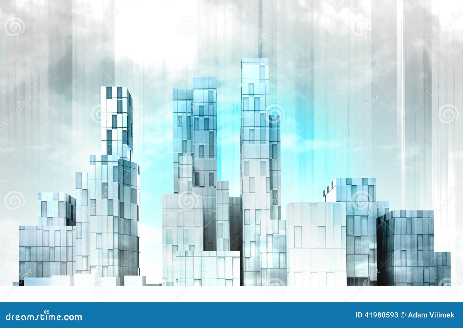 Blue Colored Modern Cityscape Panorama View Wallpaper Stock ...