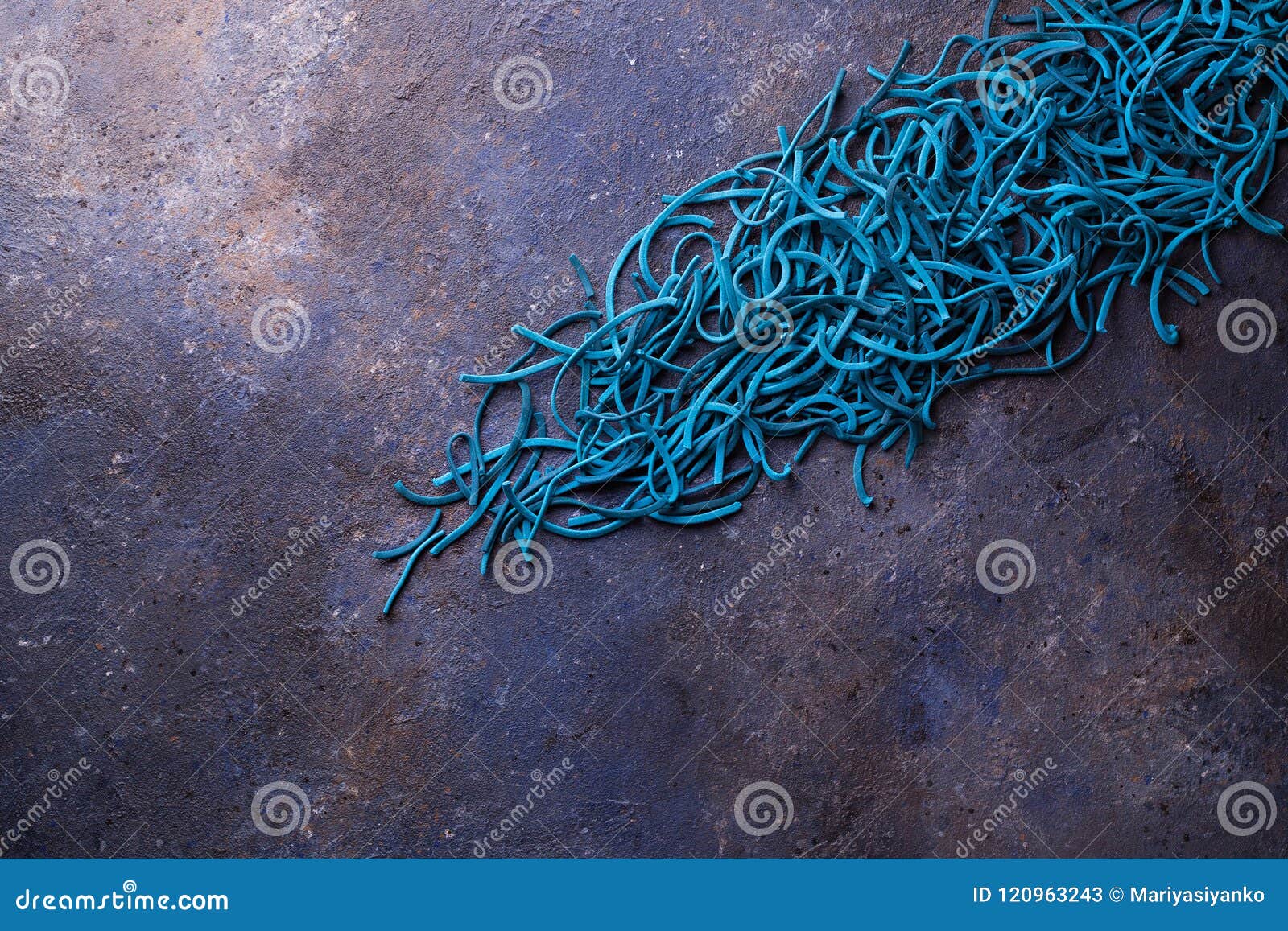 Blue Colored Pasta on Dark Background Concept. Flat Lay. Copy Space ...