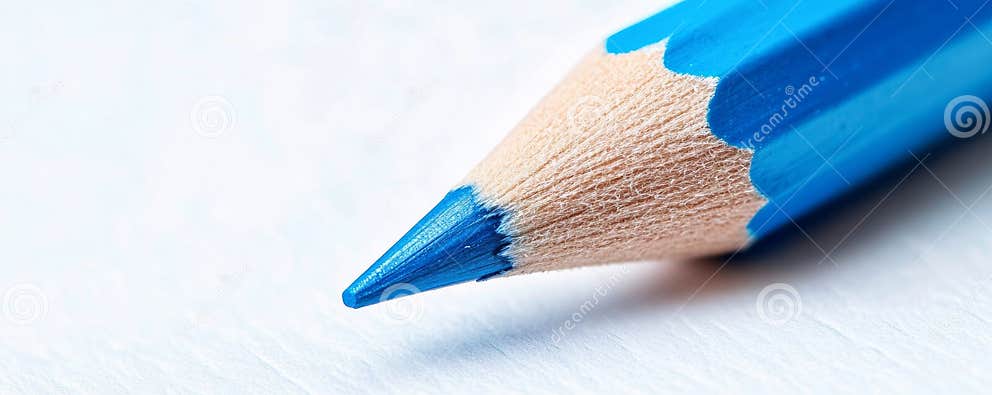 Blue Colored Pencil on White Background, Creative Drawing Concept Stock ...