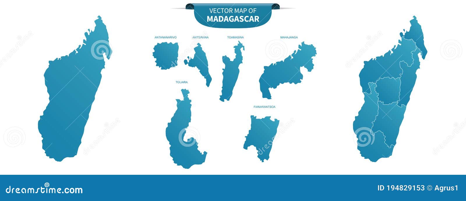 Blue Colored Political Maps of Madagascar Isolated on White Background ...