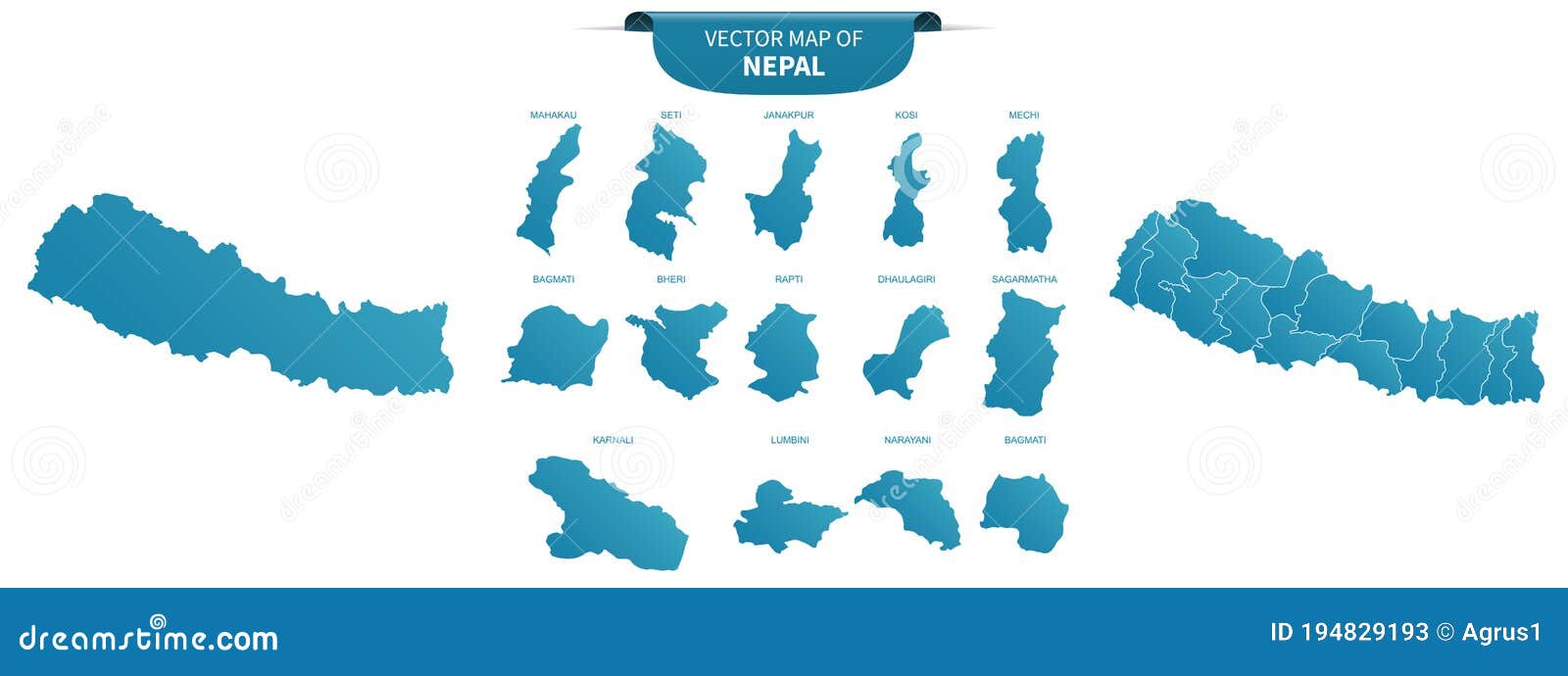 Blue Colored Political Maps of Nepal Isolated on White Background Stock ...