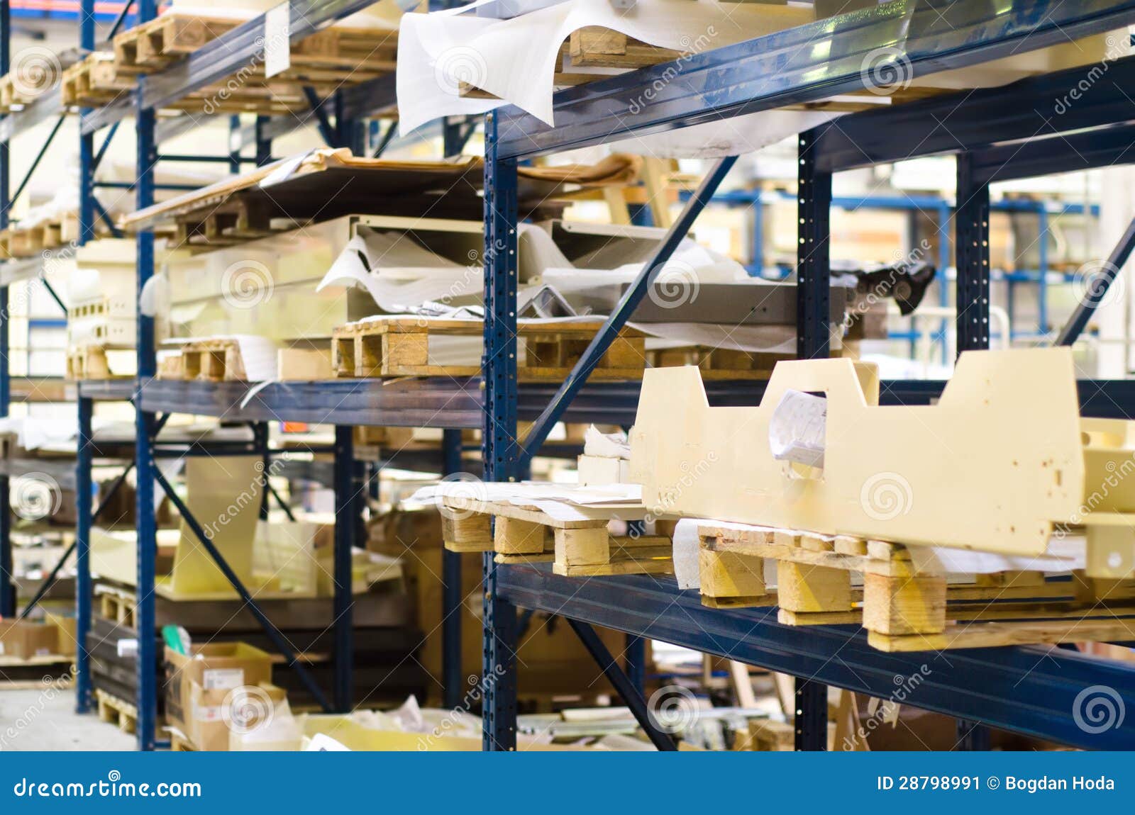 Blue-colored Shelves in Modern Warehouse Stock Image - Image of factory ...