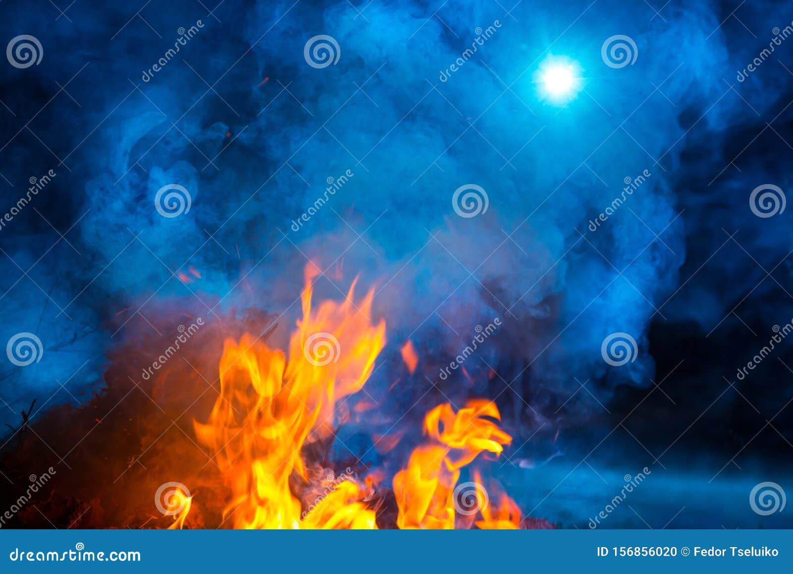 Blue Colored Smoke Wuth Fireflames Stock Photo - Image of shape, wuth ...
