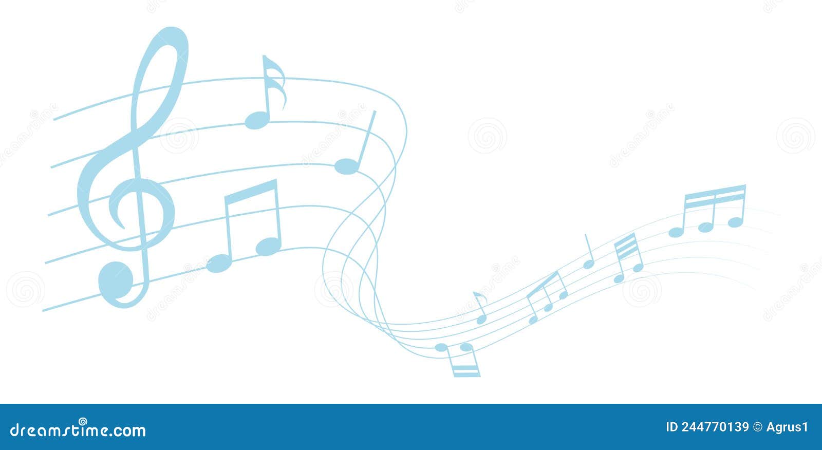 Blue Colored Vector Sheet Music - Musical Notes Melody on White ...