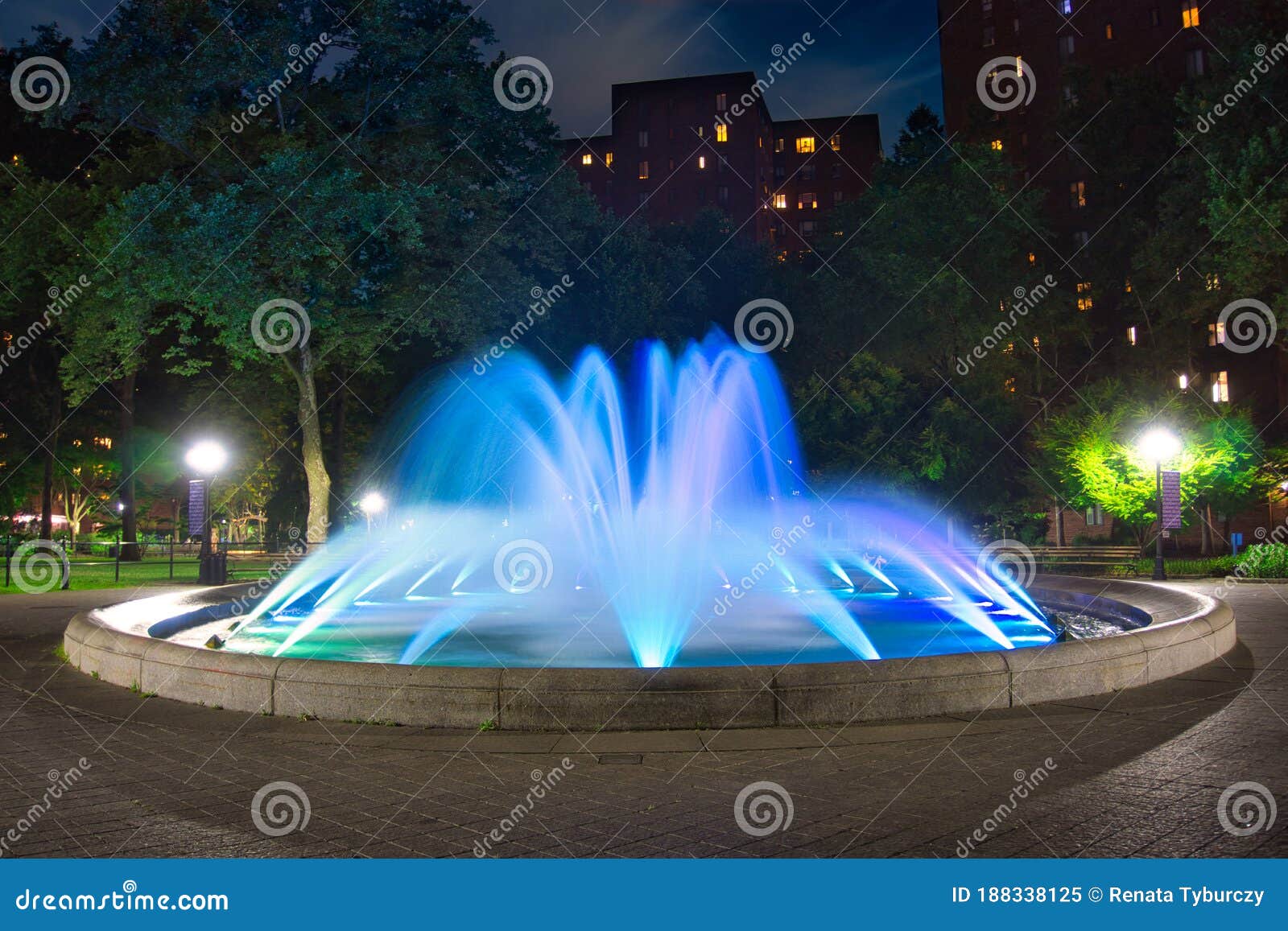 Blue Colored Water Fountain at Night Stock Image - Image of park ... Blue Colored Water Fountain at Night Stock Image - Image of park ...