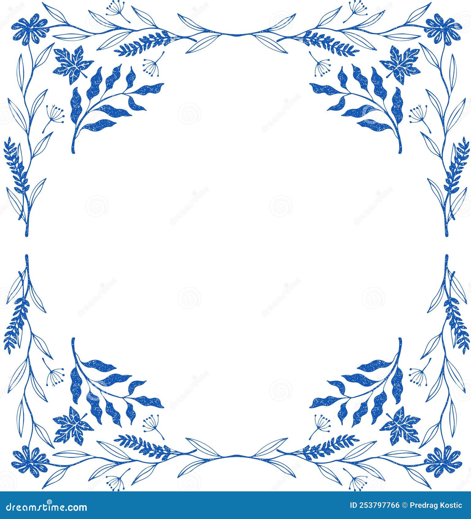Blue colorful flower frame stock illustration. Illustration of sketch ...