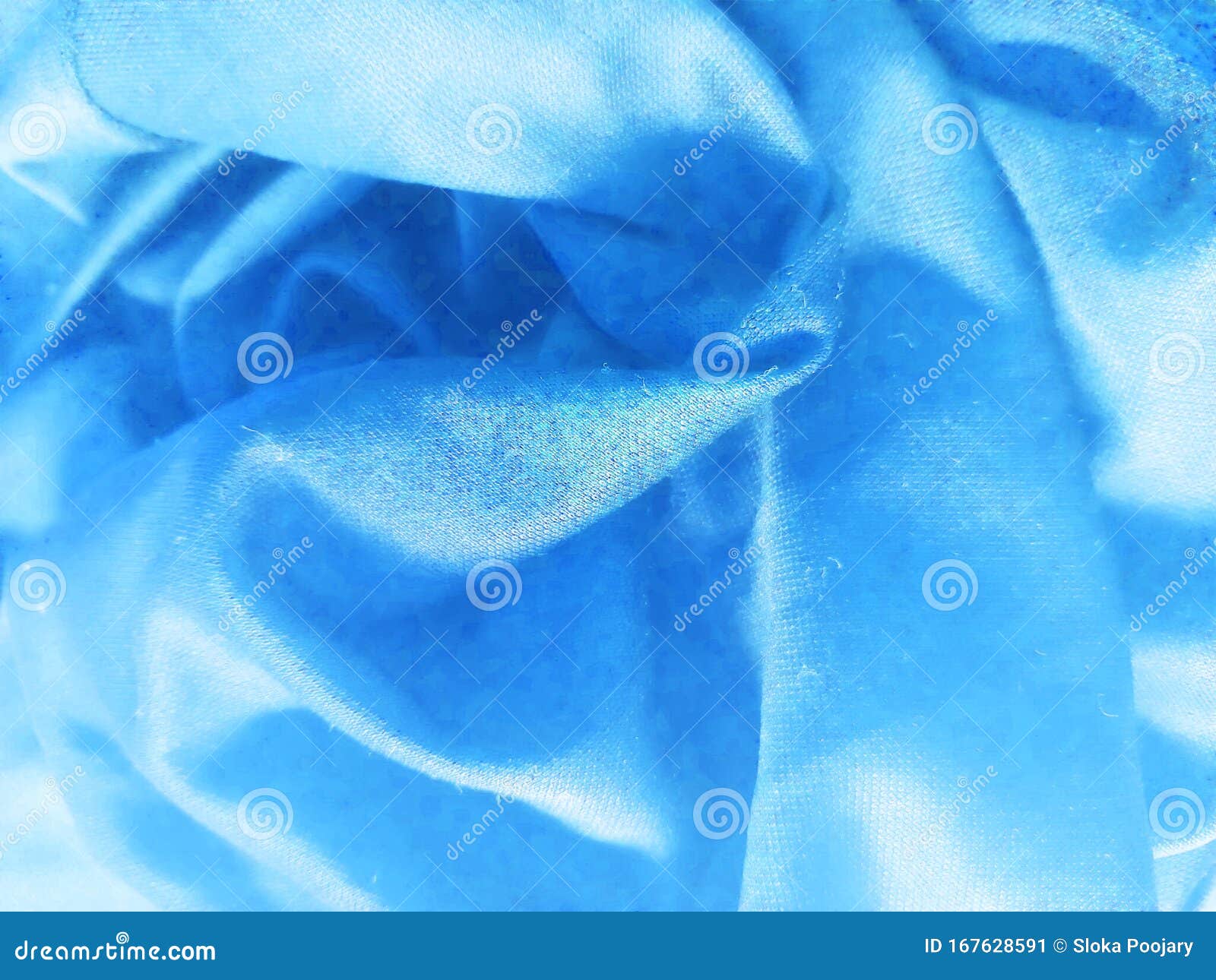 Blue Coloured Silk and Shiny Fabric Texture with Folded Effect Stock ...