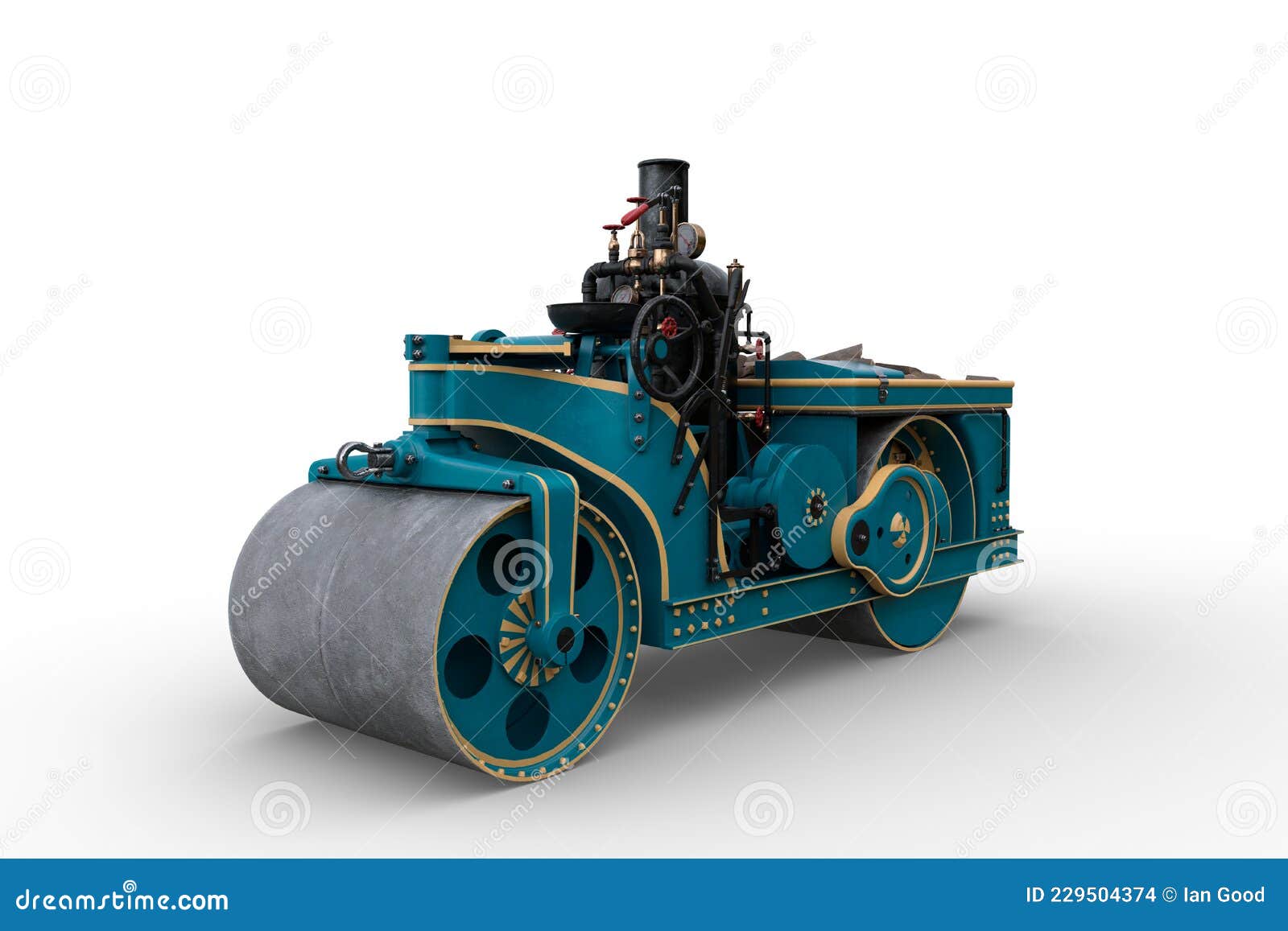 3D Rendering of a Blue Coloured Vintage Steam Roller Isolated on a ...