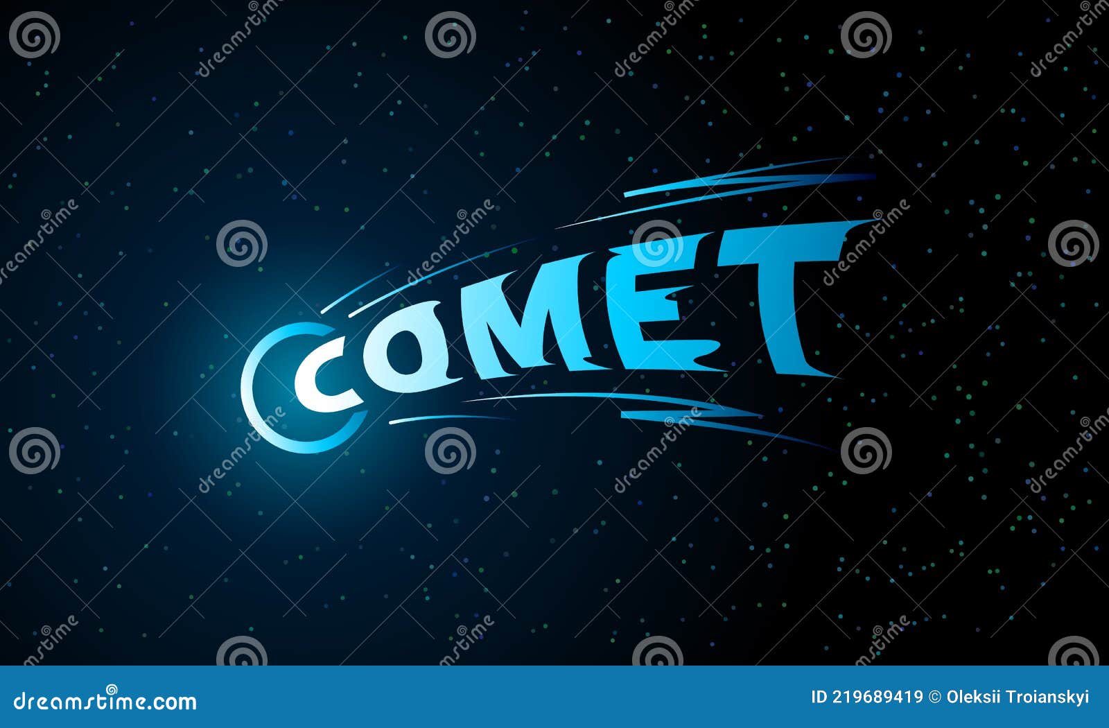 Blue Comet Lettering Emblem on Black Background. Stock Vector ...
