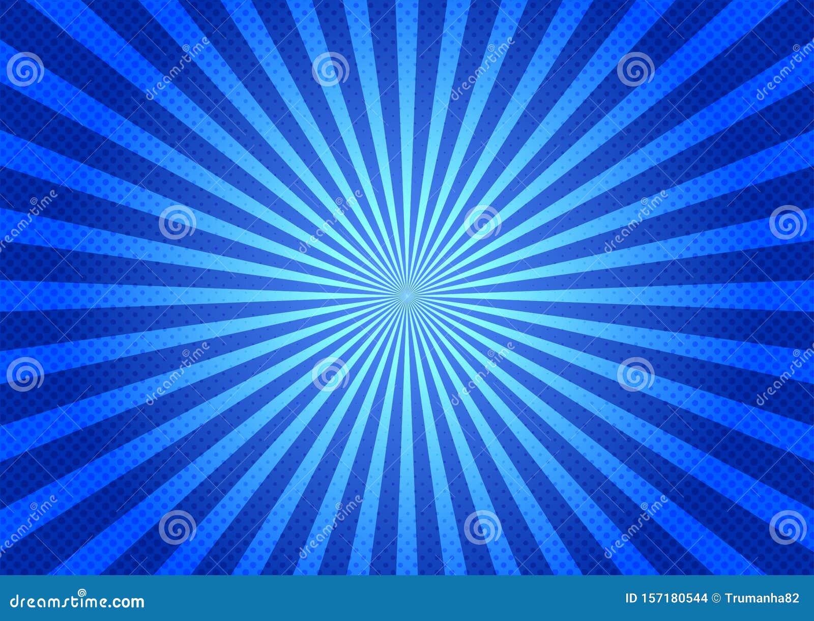 Blue Comic Background with Zoom Effect and Halftone Dots Pattern Stock ...