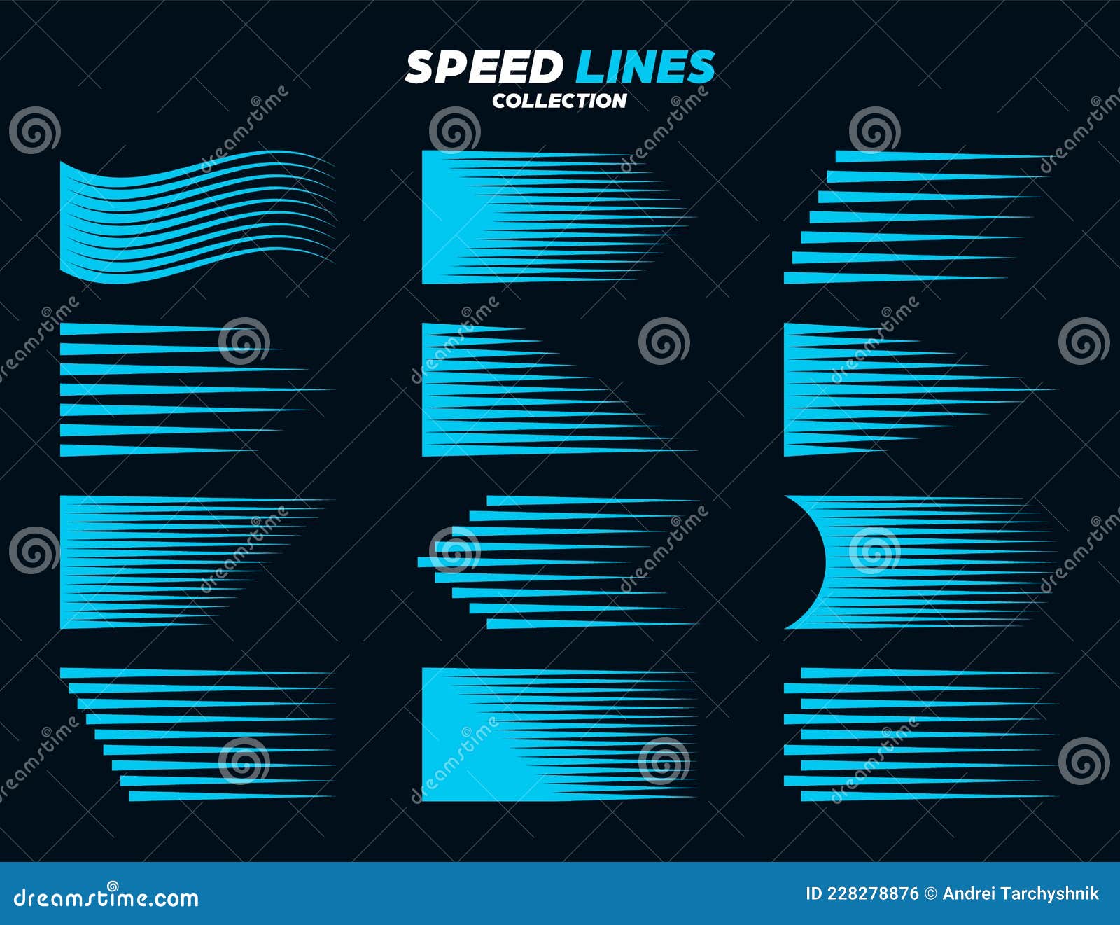 Blue Comic Speed Lines Collection. Straight and Wavy Motion Elements ...