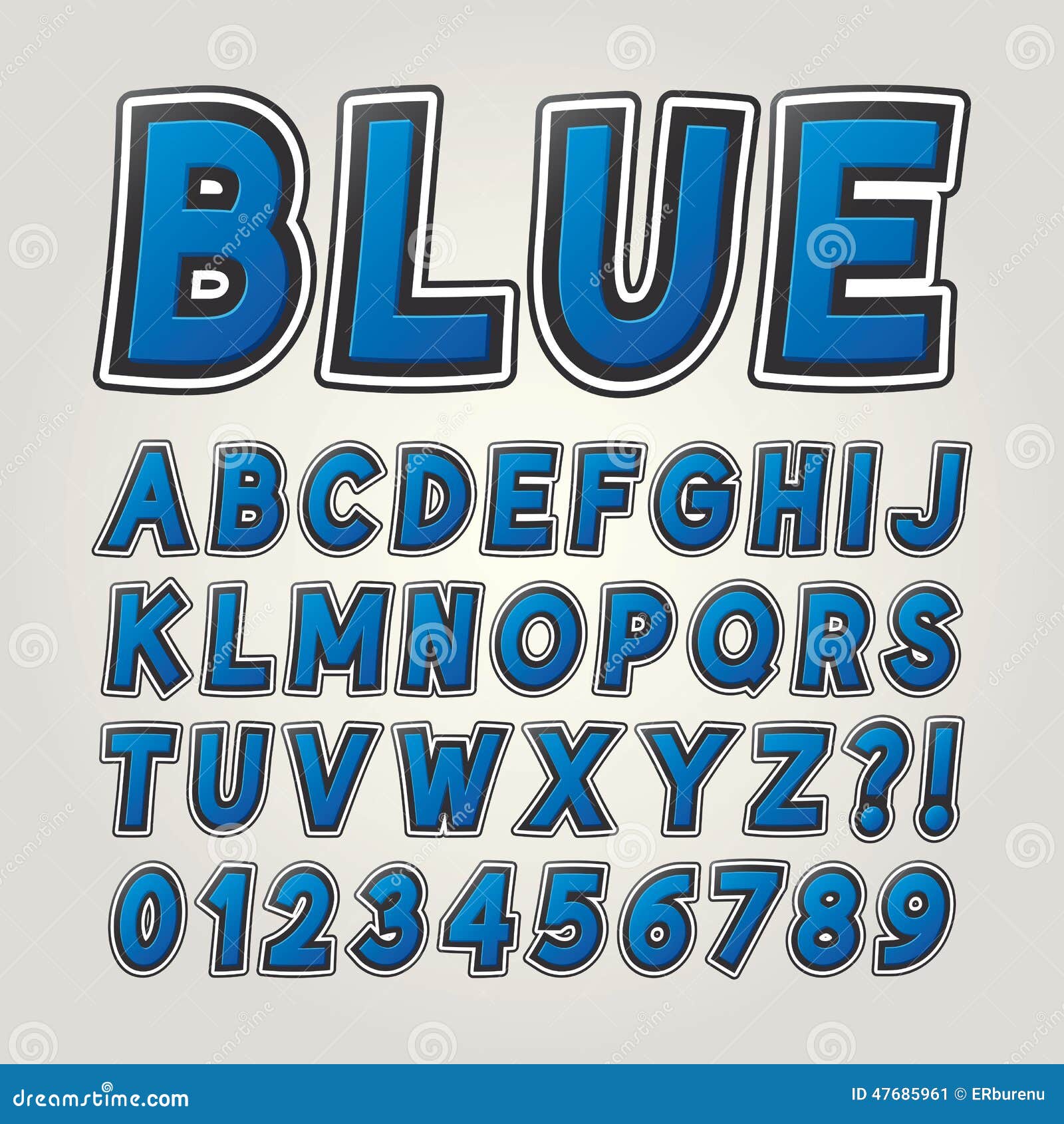 Blue Comic Sticker Alphabet and Numbers Stock Illustration ...