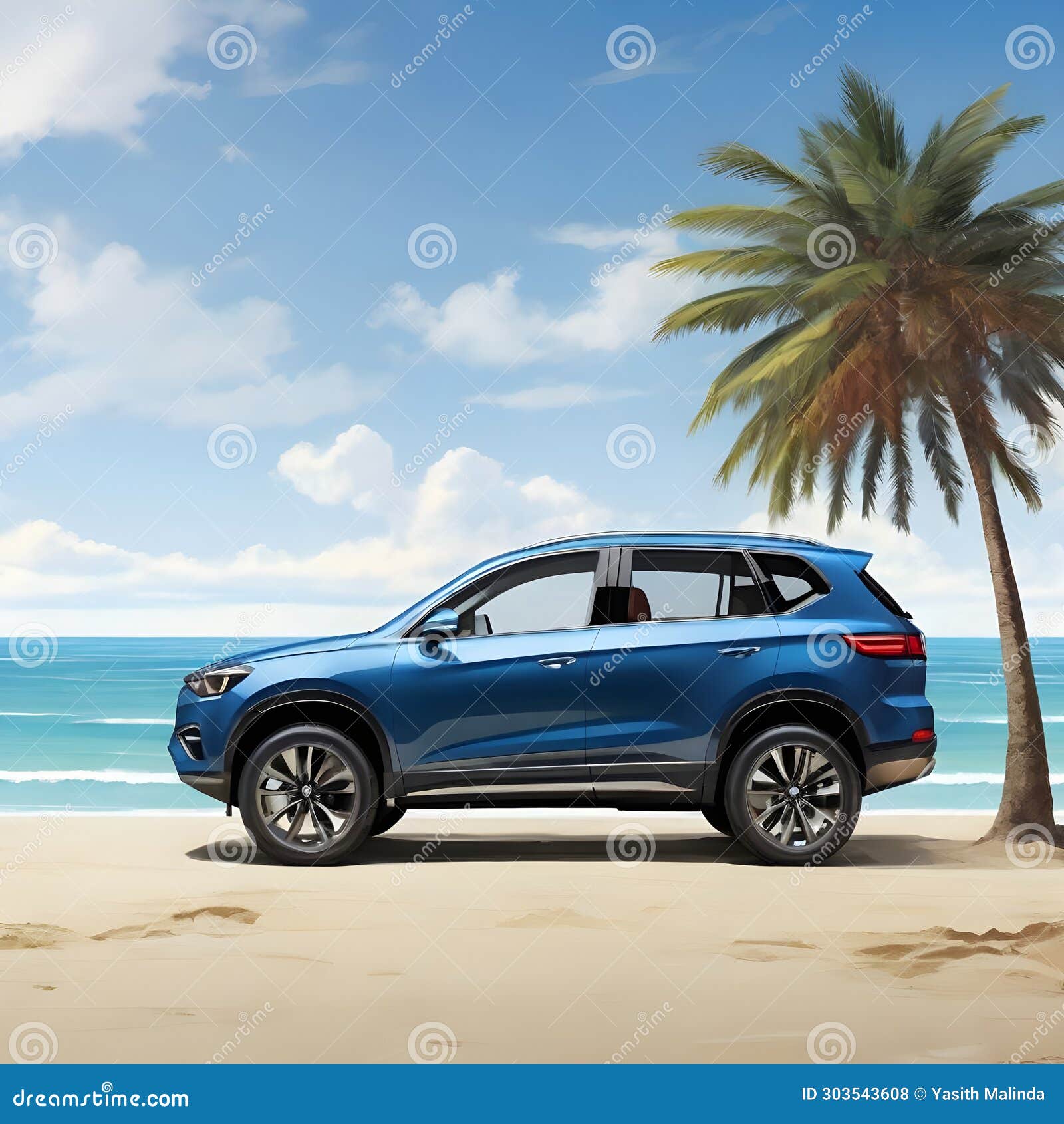 Blue Compact Hatchback Car Side View. Modern Urban Vehicle Design ...