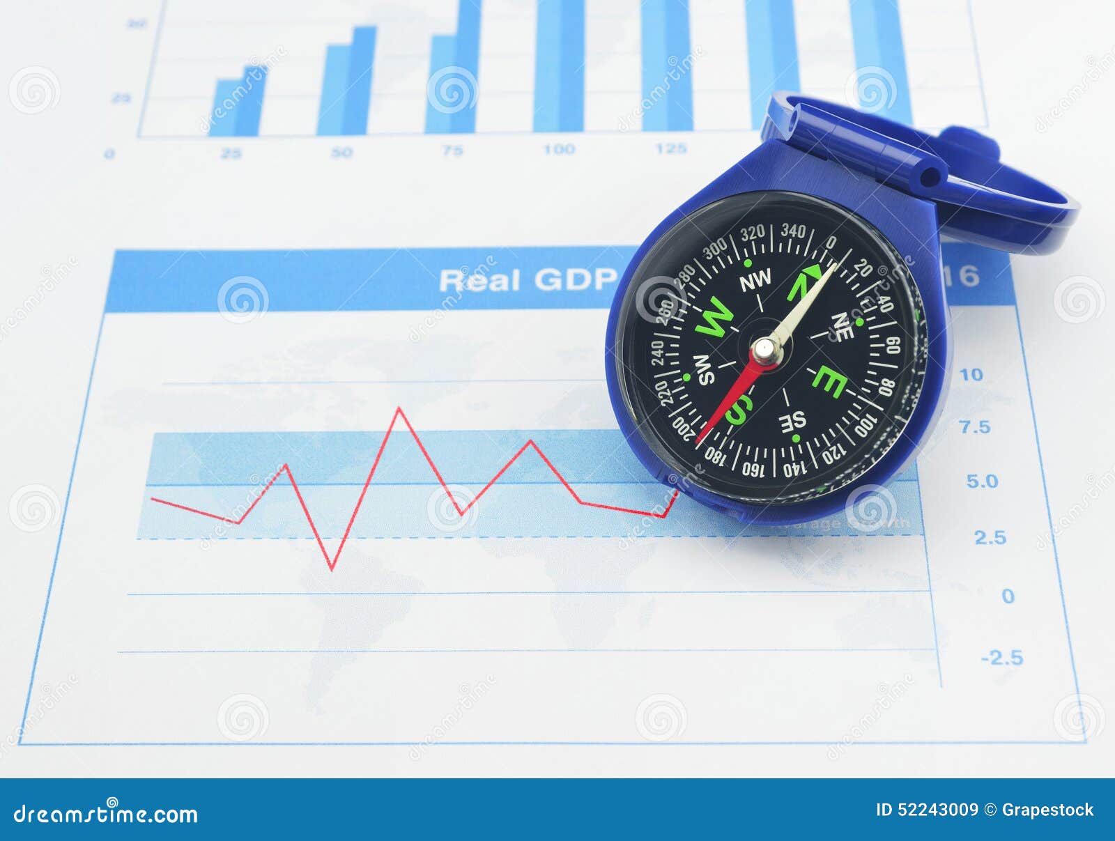 Blue Compass on Graph Paper, Business Concept Stock Image - Image of ...