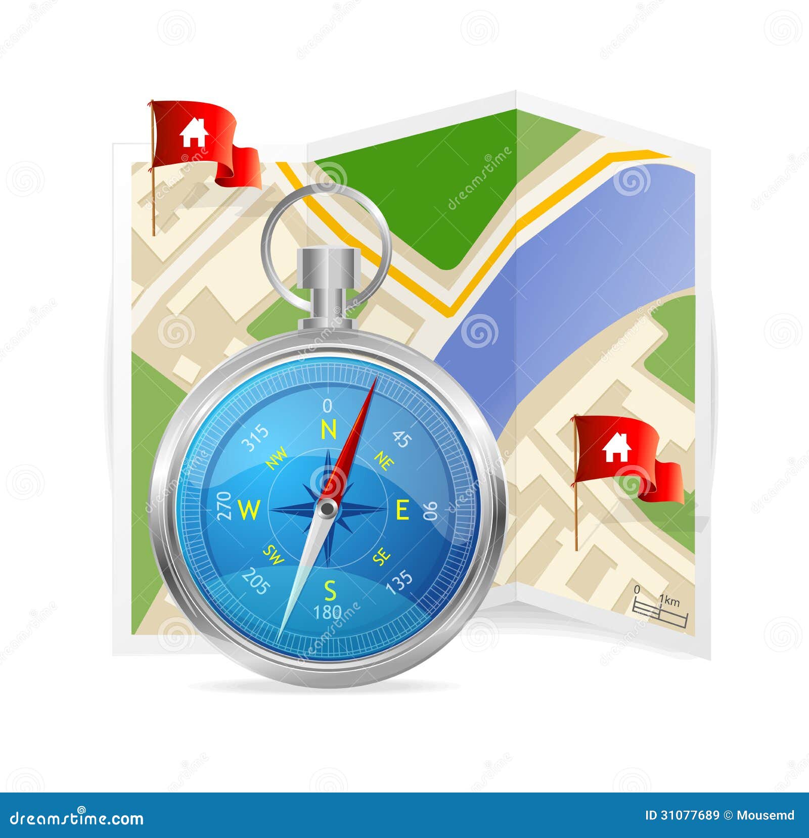 Blue Compass and Map. Vector Illustration Stock Vector - Illustration ...