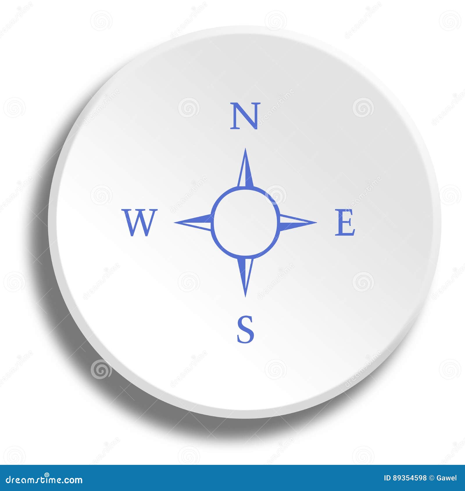 Blue Compass in Round White Button with Shadow Stock Illustration ...