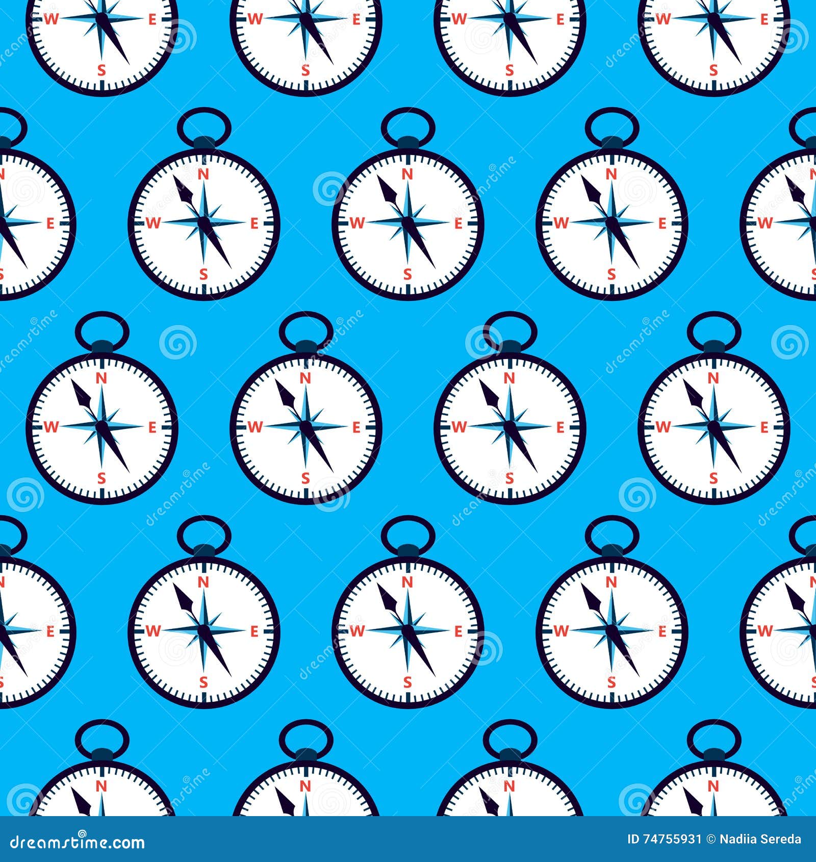 Blue Compass Seamless Pattern Stock Vector - Illustration of discovery ...