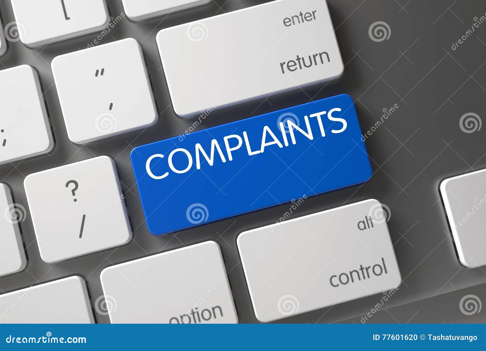 Blue Complaints Button on Keyboard. 3D. Stock Photo - Image of closeup ...