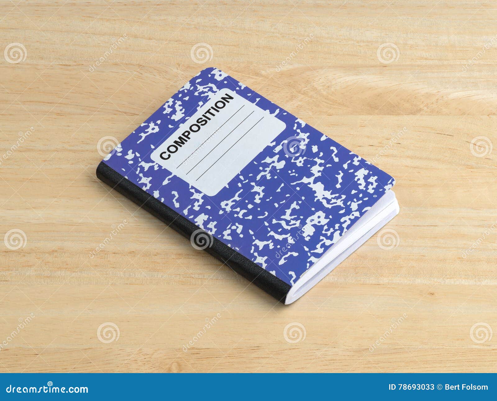Blue Composition Notebook on a Table. Stock Image - Image of notebook ...
