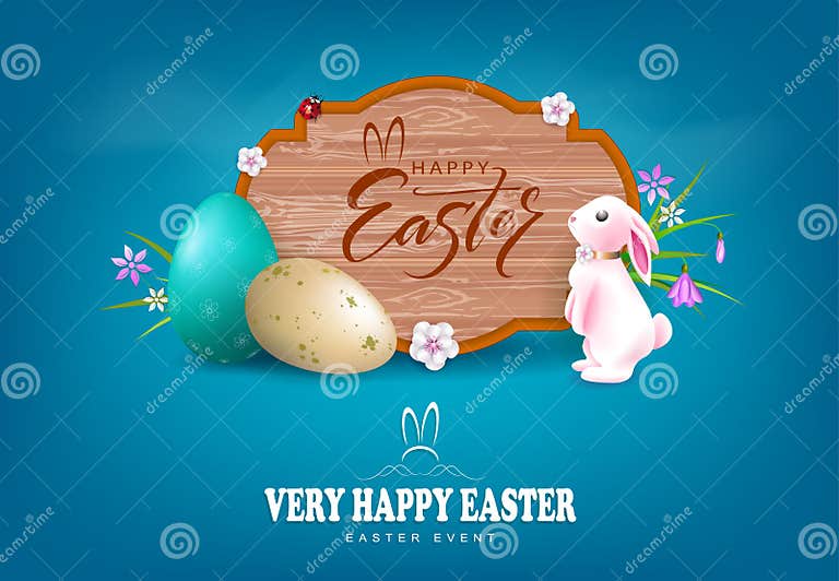 Blue Composition with a Rabbit, Easter Eggs and a Figured Frame Stock Vector - Illustration of ...