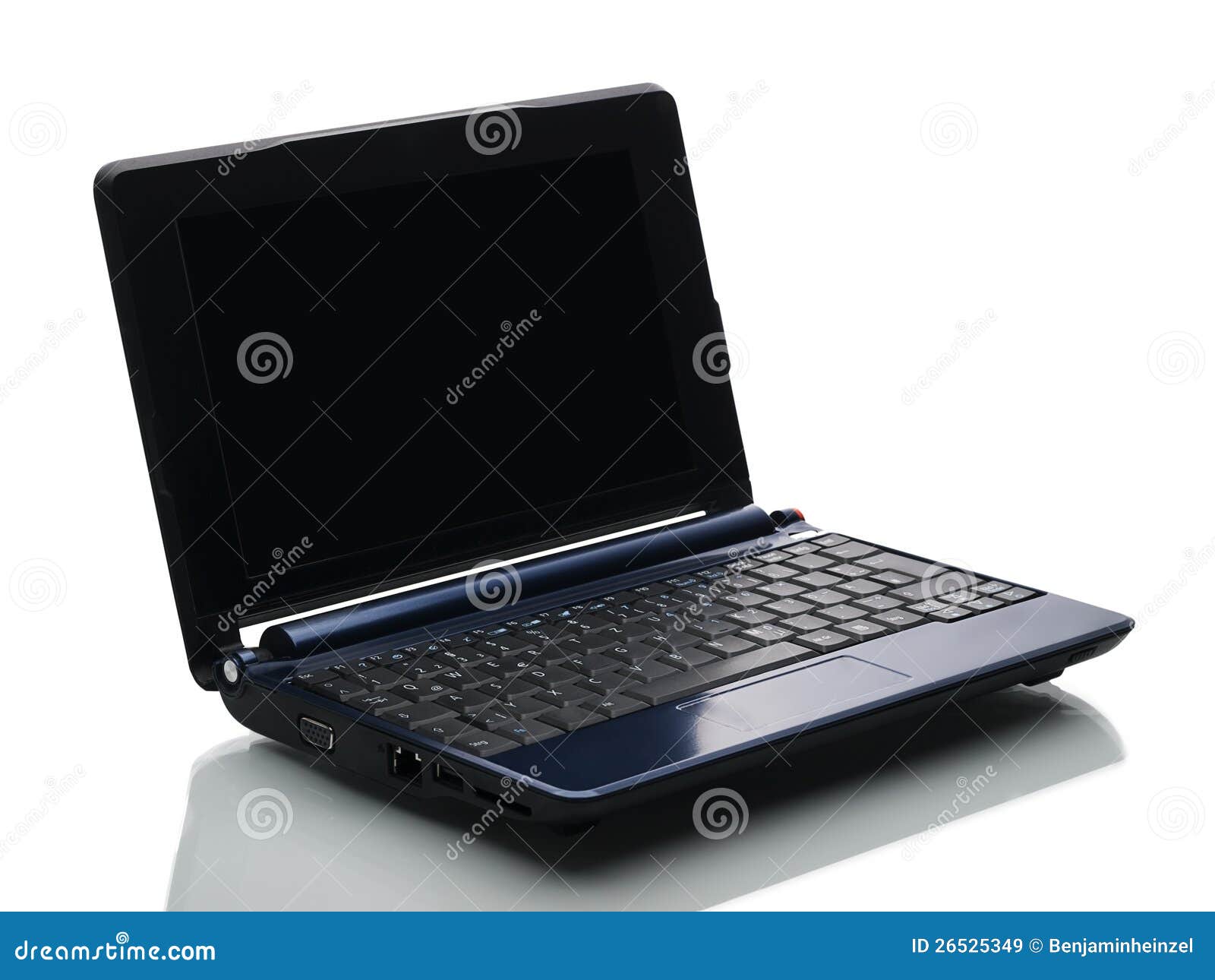 Blue Computer with Black Screen Against White Stock Image - Image of ...