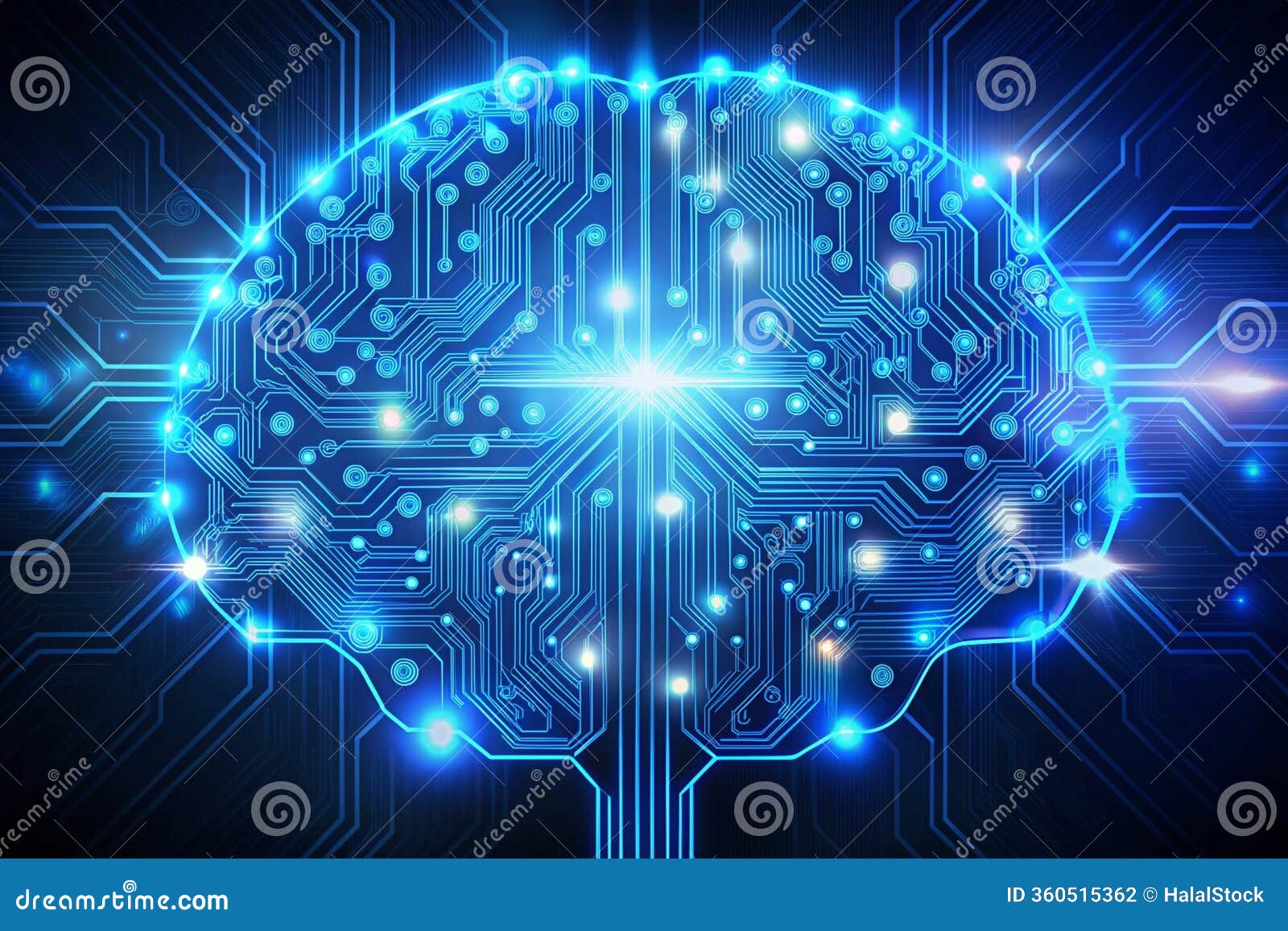 Blue Computer Brain Circuit Diagram Concept Illustrating Artificial ...