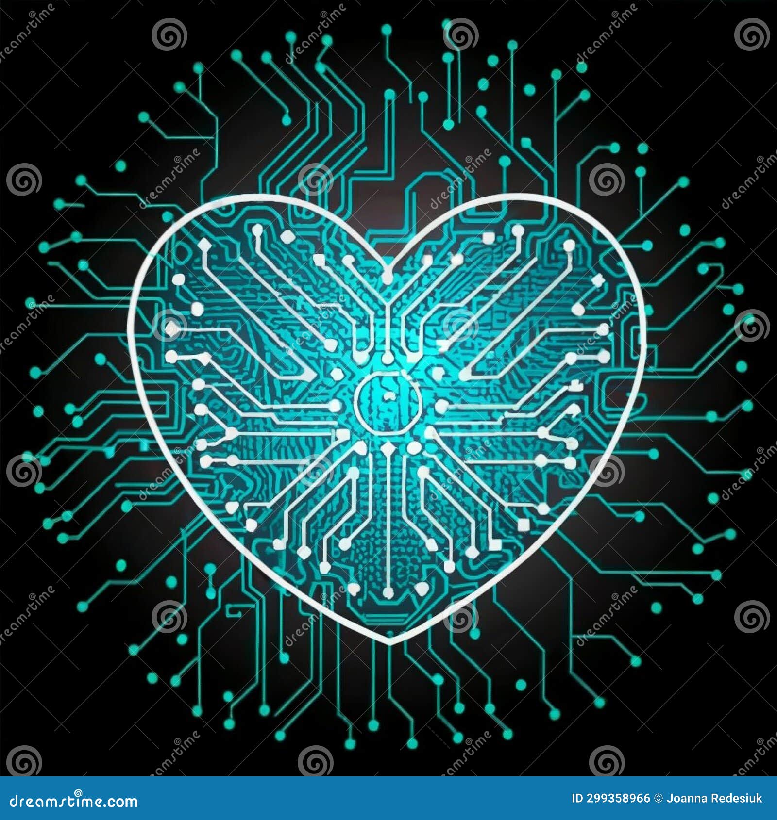 Blue Computer Chip Heart on a Dark Background Stock Photo - Image of ...