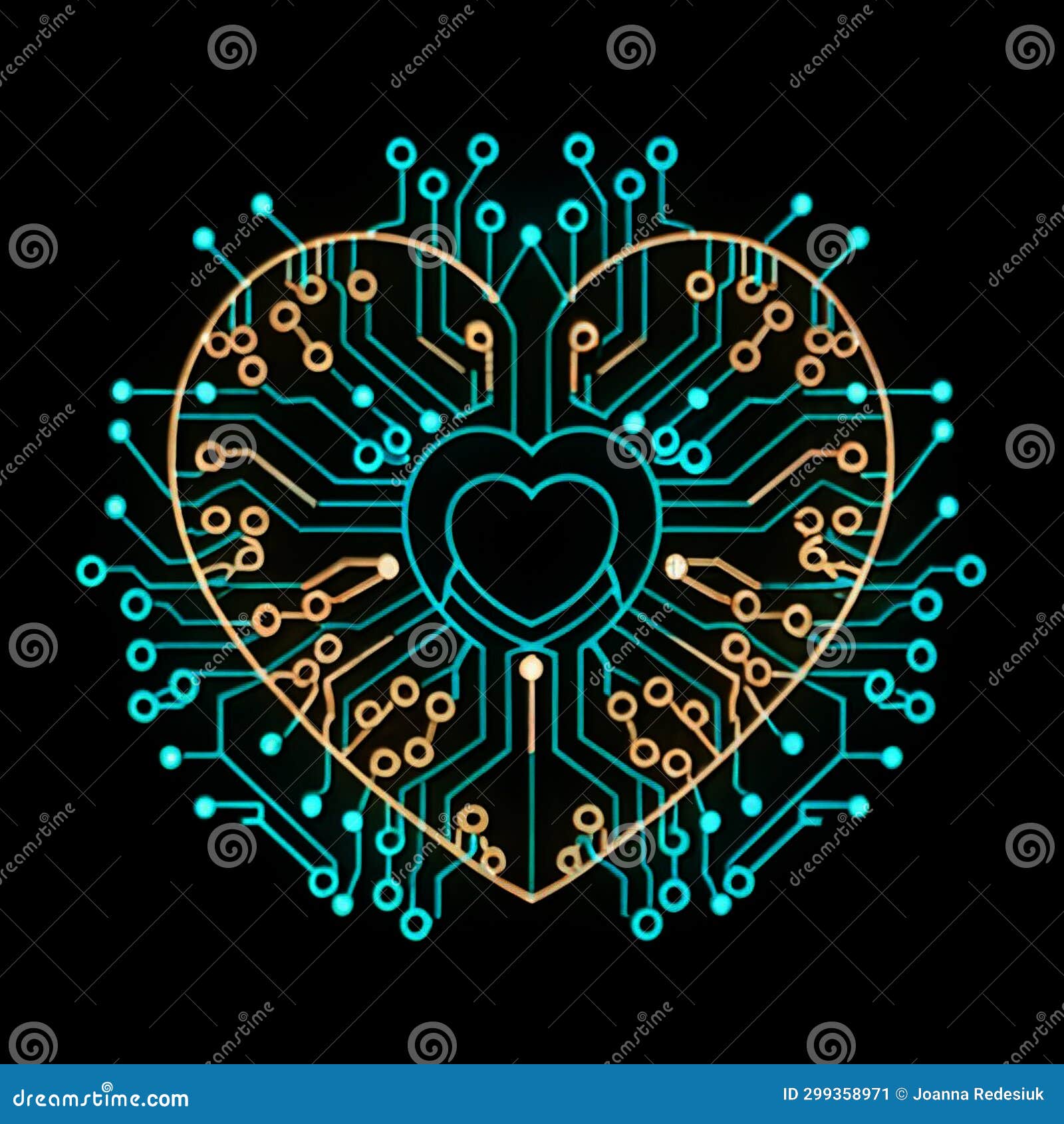 Blue Computer Chip Heart on a Dark Background Stock Illustration ...